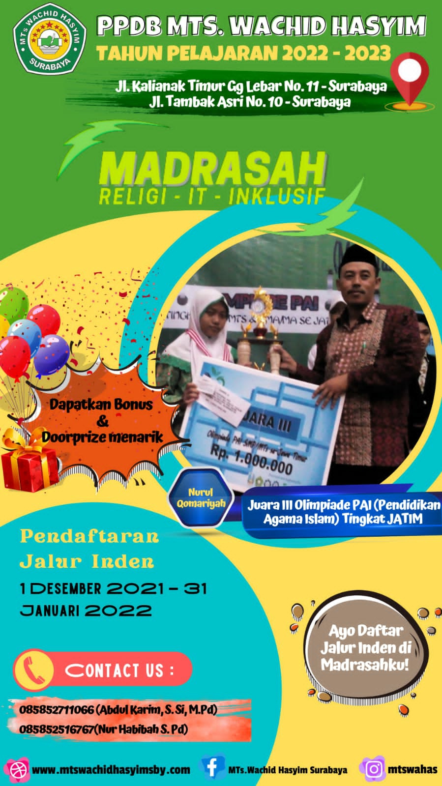 INFORMASI PPDB JALUR INDEN 2022-2023 – MTs. WACHID HASYIM SURABAYA