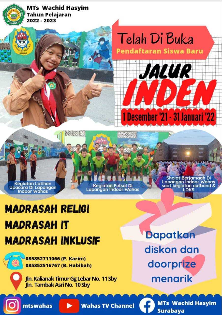 INFORMASI PPDB JALUR INDEN 2022-2023 – MTs. WACHID HASYIM SURABAYA