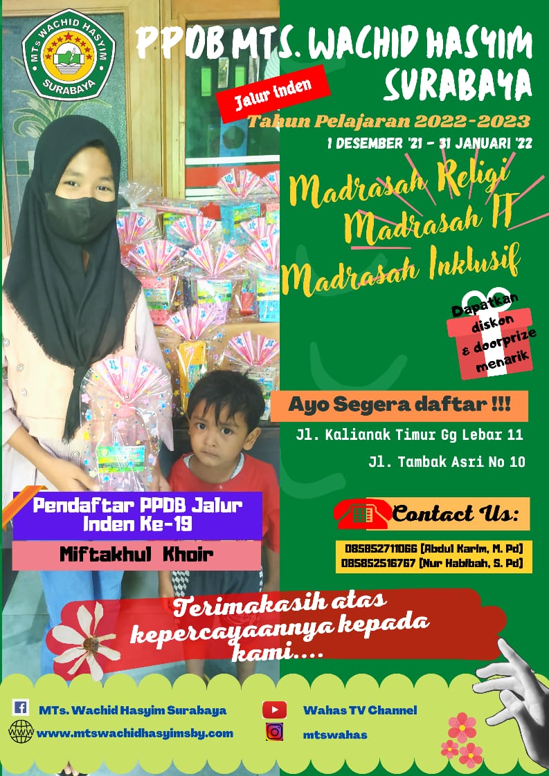INFORMASI PPDB JALUR INDEN 2022-2023 – MTs. WACHID HASYIM SURABAYA